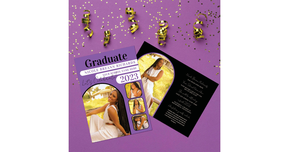 Violet Typography Photo Graduation Announcement | Zazzle