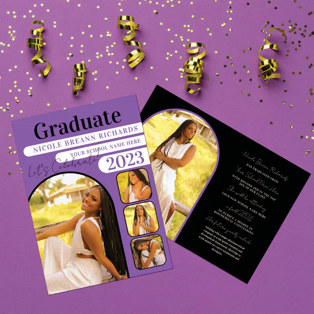 Violet Typography Photo Graduation Announcement | Zazzle