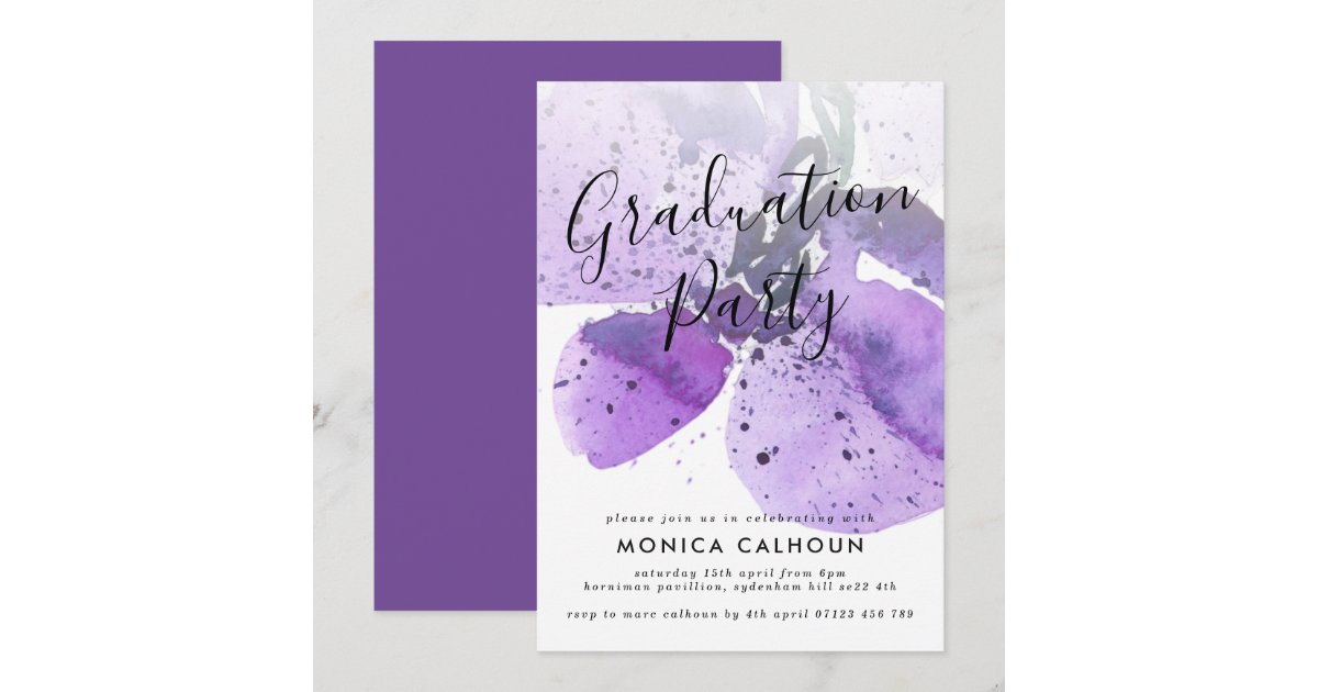 Violet Watercolor Orchid Graduation Party Invitation | Zazzle