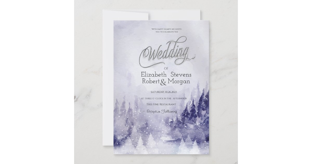 Violet Winter Landscape Snow Wedding Invitation | Zazzle
