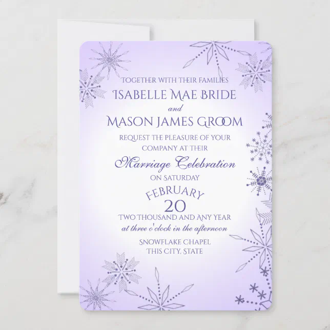 Violet Winter Snowflake Gems Wedding Invitation | Zazzle