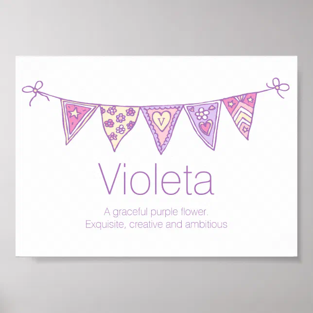 Violeta name meaning purple pink drawn bunting poster | Zazzle