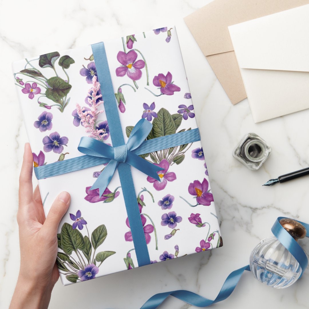 Violets Garlands Floral 30" x 6' Wrapping Paper | Zazzle