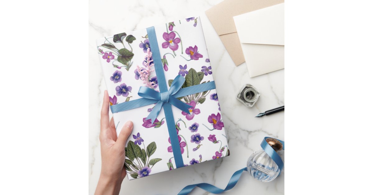Violets Garlands Floral 30" x 6' Wrapping Paper | Zazzle