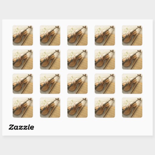 Violin and Sheet Music Square Sticker | Zazzle