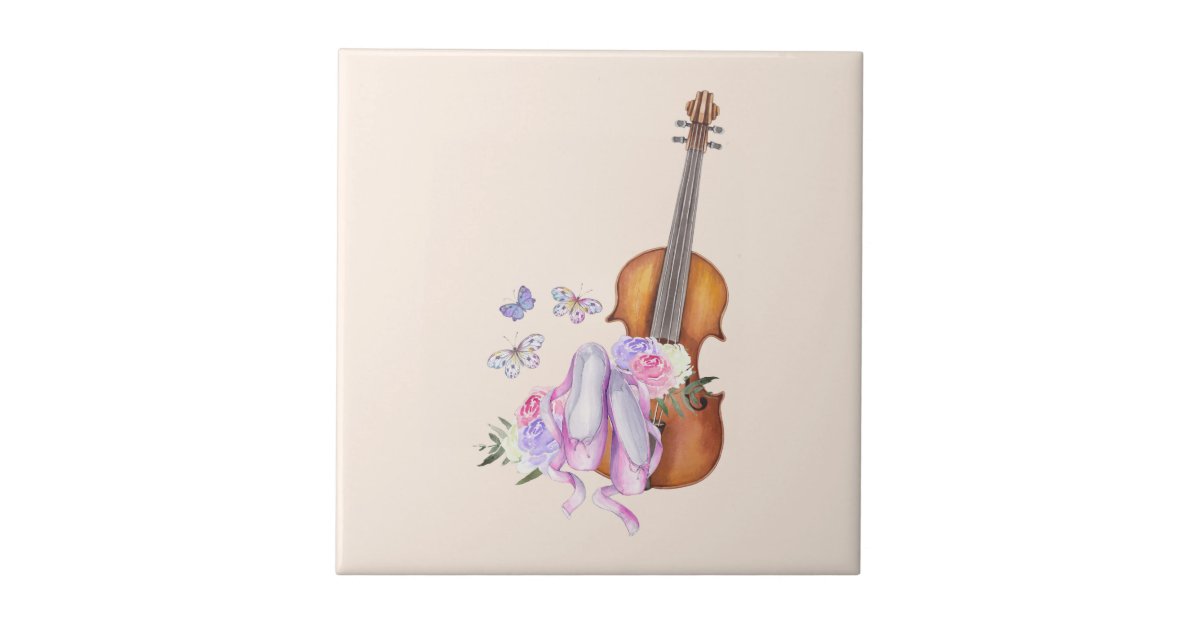 Violin, Ballet Shoes, Flowers and Butterflies Ceramic Tile | Zazzle