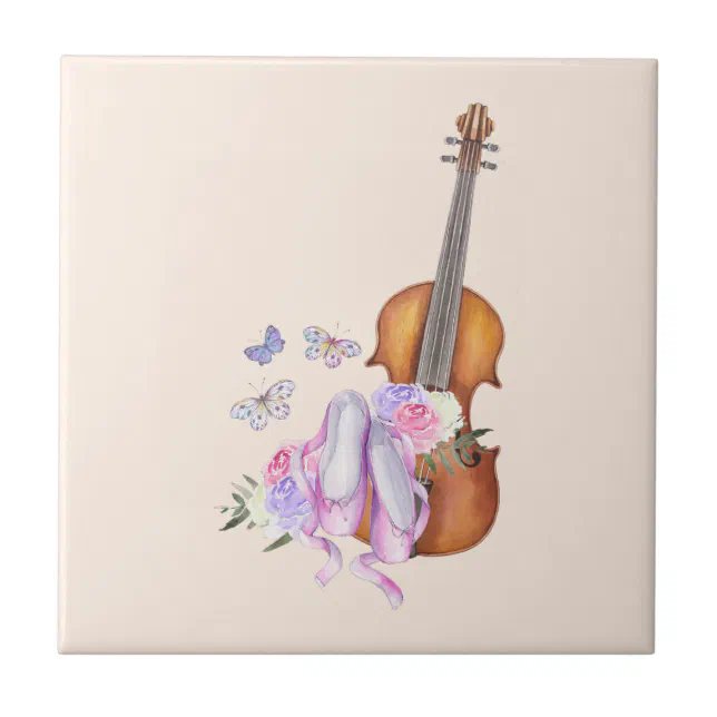 Violin, Ballet Shoes, Flowers and Butterflies Ceramic Tile | Zazzle