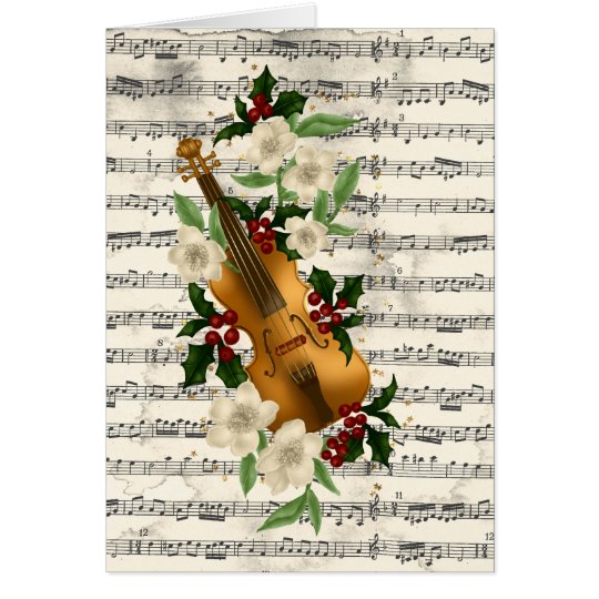 Violin Christmas Card on Music Sheet | Zazzle.com