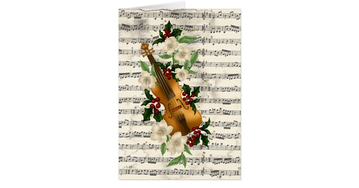 Violin Christmas Card on Music Sheet | Zazzle.com