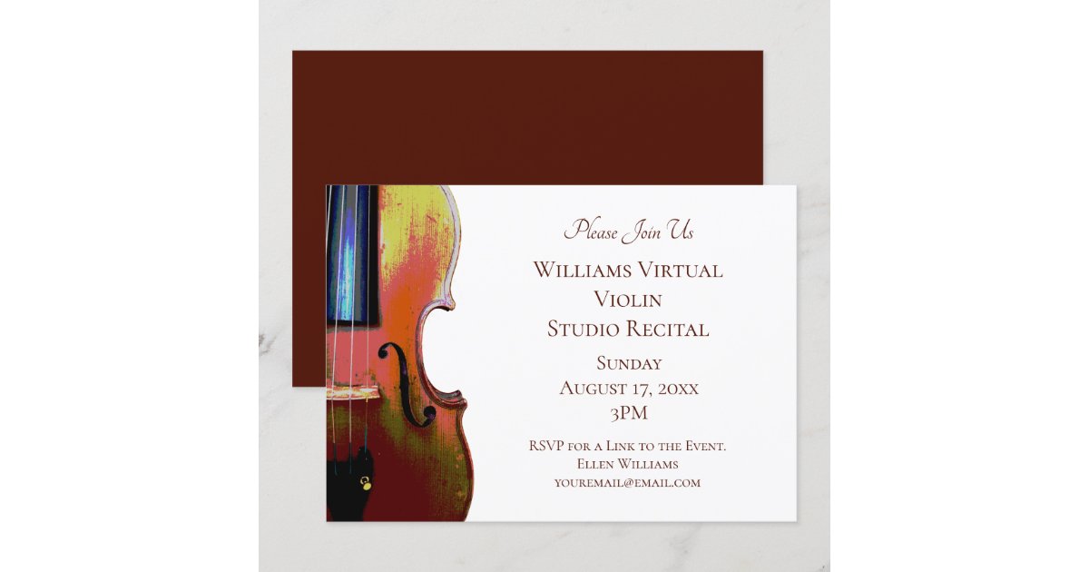 Violin Classical Music Recital Elegant Red Invitation | Zazzle