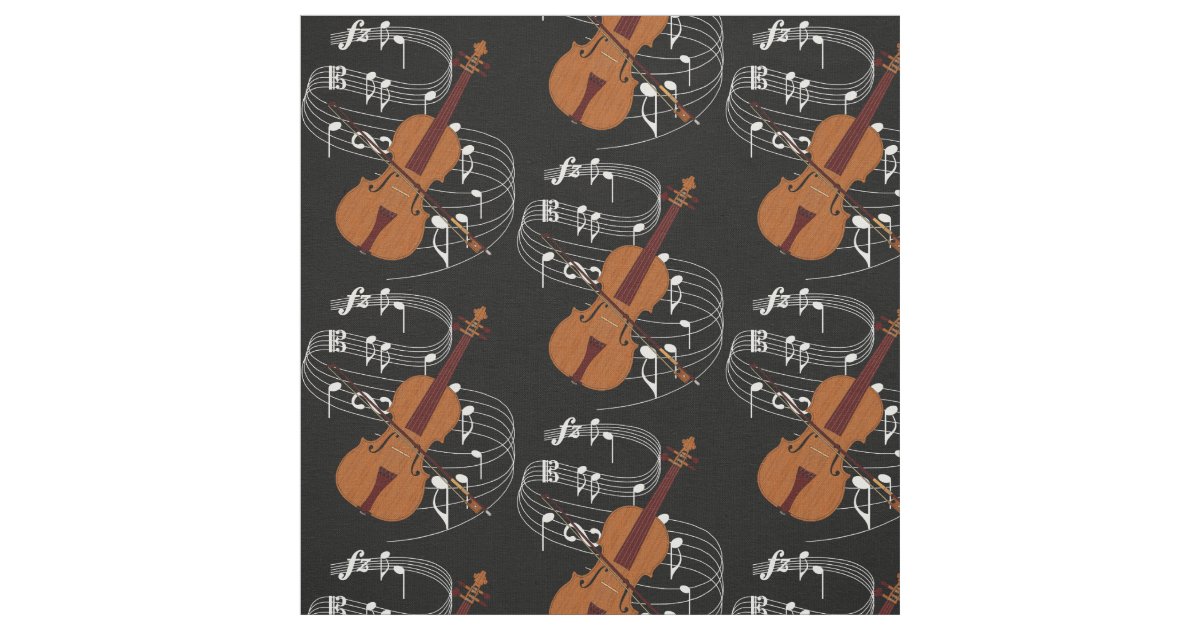 Violin Fabric- Dark Fabric | Zazzle