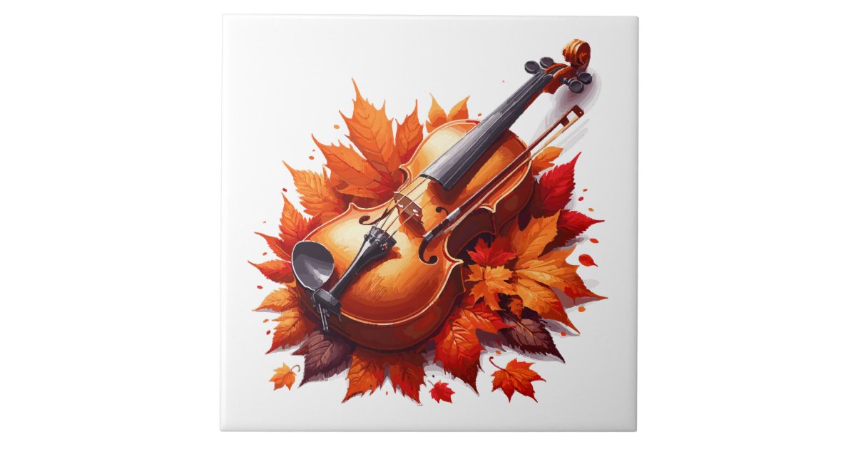 Violin in the bed of leaves ceramic tile | Zazzle