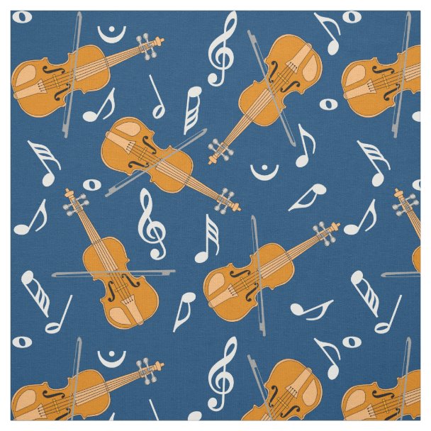 Elegant Black and White Violin with Musical Notes Fabric | Zazzle