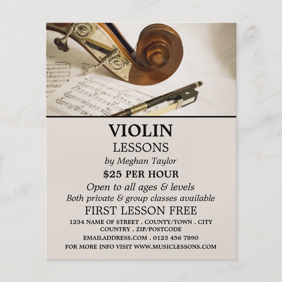 Violin Note Sheet, Violin Lessons Advertising Flyer | Zazzle