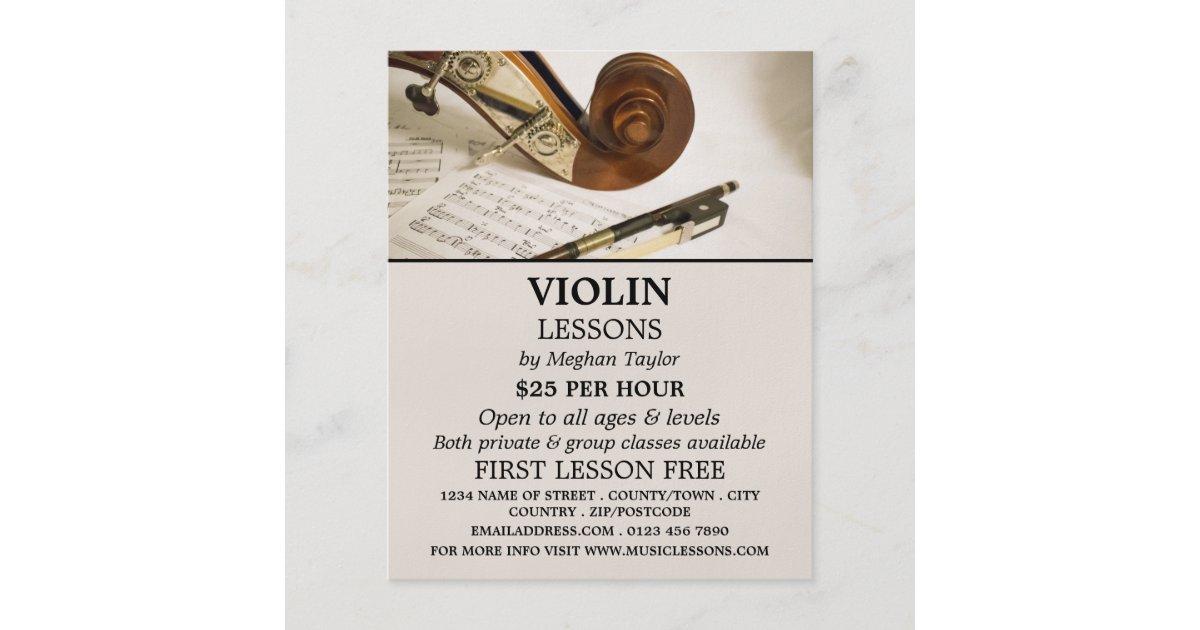 Violin Note Sheet, Violin Lessons Advertising Flyer | Zazzle