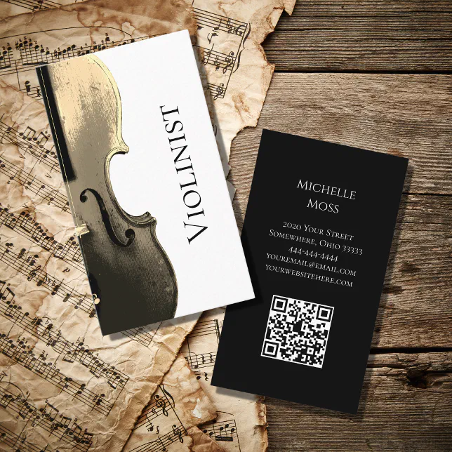 Violin Performer Musical Minimalist QR code Business Card | Zazzle