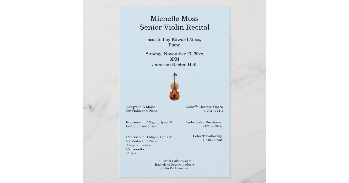 Violin Recital Musical Concert Custom Blue Program | Zazzle