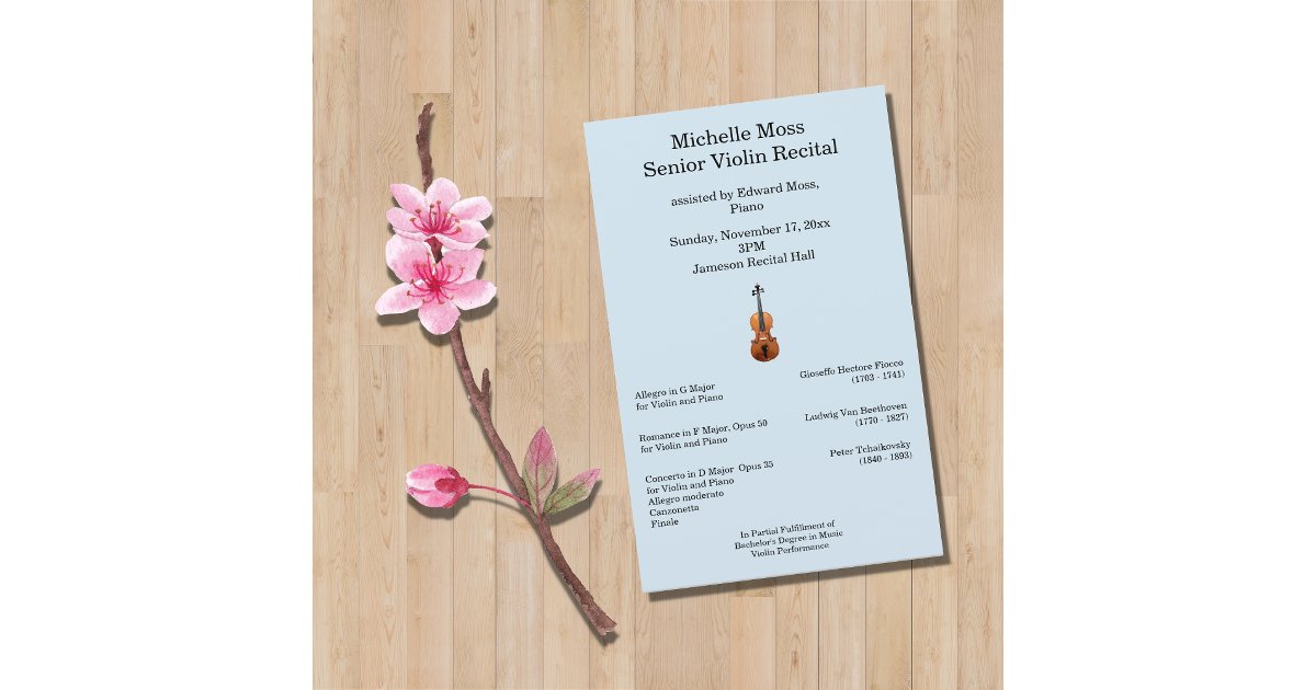 Violin Recital Musical Concert Custom Blue Program | Zazzle