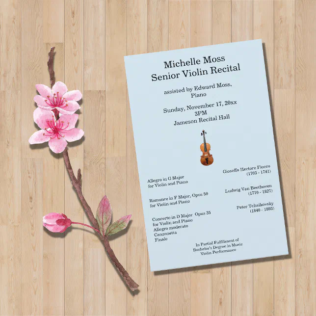 Violin Recital Musical Concert Custom Blue Program | Zazzle