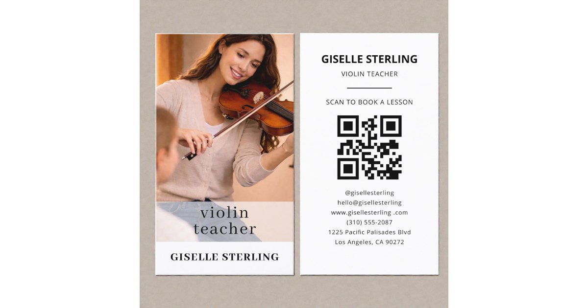 Violin Teacher QR Code Photo Business Card | Zazzle