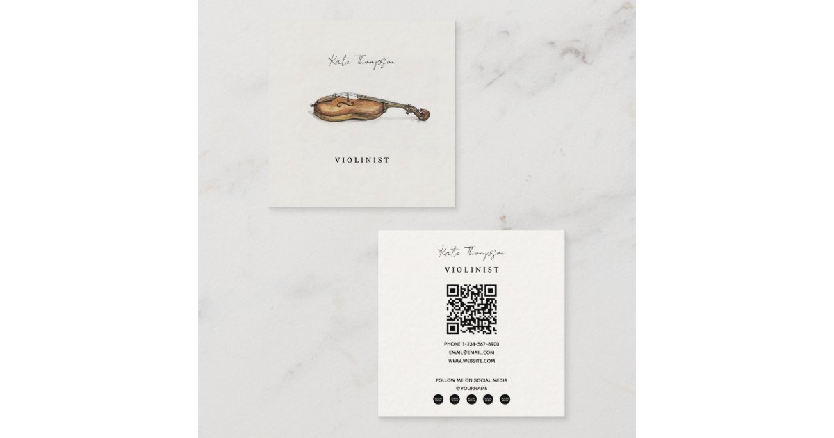 Violinist Vintage Violin Musician Teacher QR Code Square Business Card ...