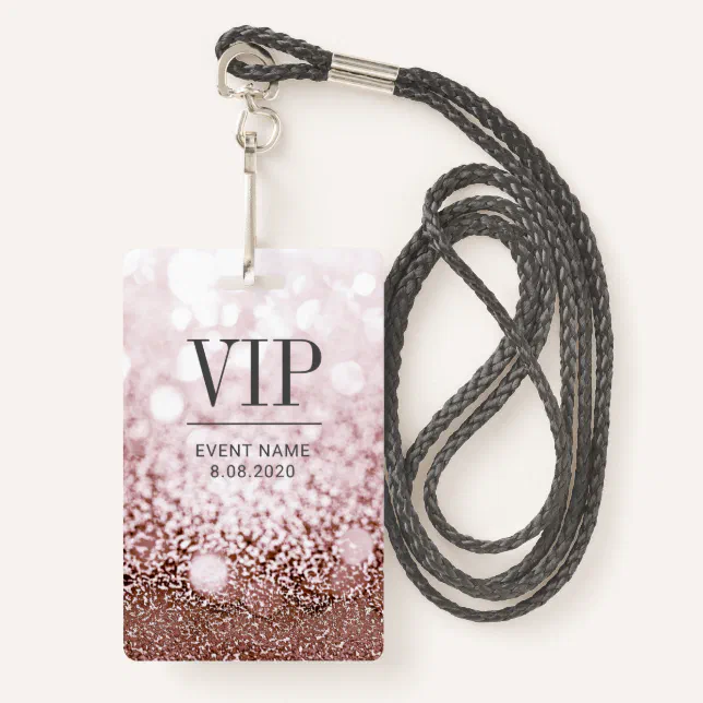 VIP Access Event Elegant Rose Gold Glitter Badge | Zazzle