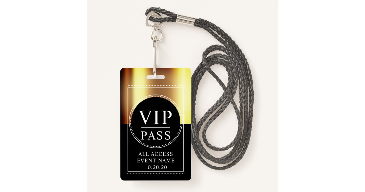 VIP All Access Event Metallic Gold Black Badge | Zazzle