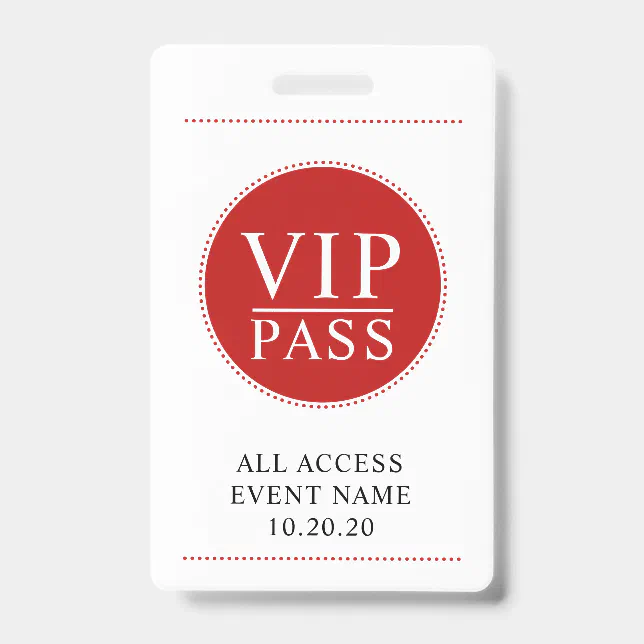 VIP All Access Event Simple Red White Badge | Zazzle