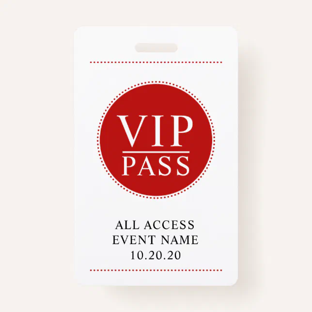 VIP All Access Event Simple Red White Badge | Zazzle