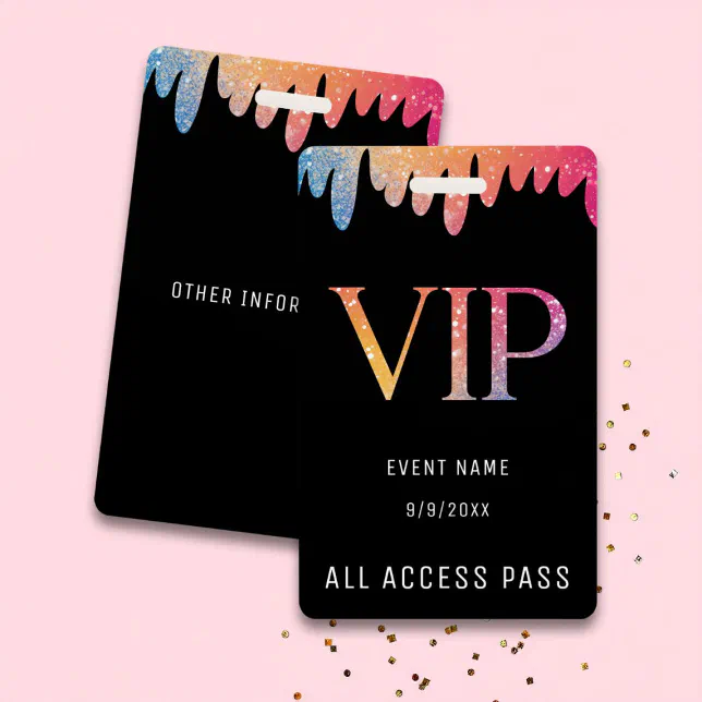 VIP All Access Pass Black Modern Glitter Badge | Zazzle