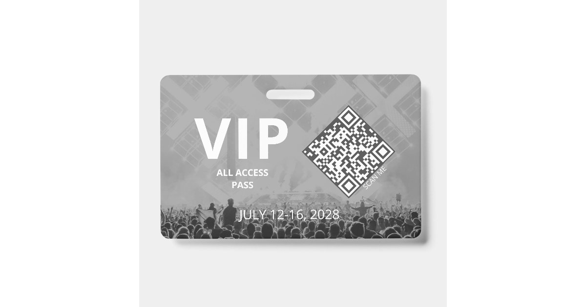 VIP All Access QR Code Event Horizontal Badge | Zazzle