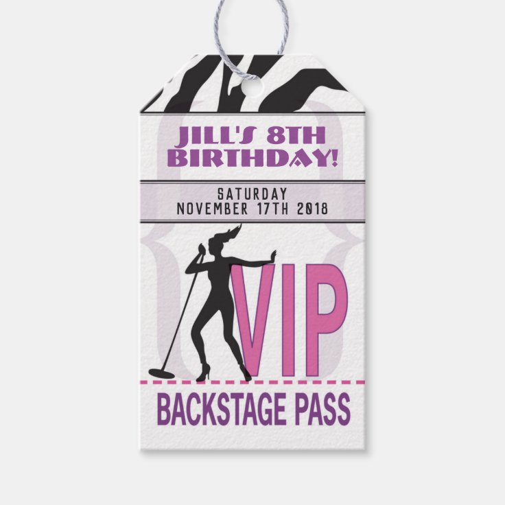 VIP Backstage Pass Birthday Gift Tags | Zazzle