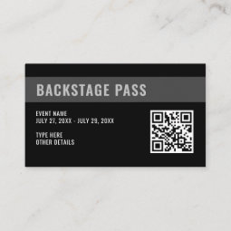 VIP Backstage Pass QR Code Event Details Business Card | Zazzle