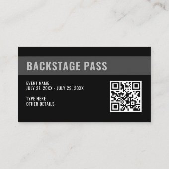 VIP Backstage Pass QR Code Event Details Business Card | Zazzle