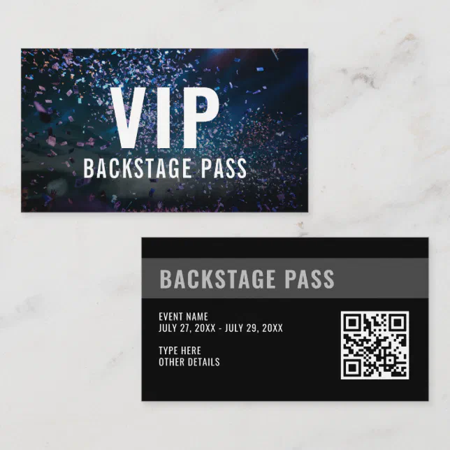 VIP Backstage Pass QR Code Event Photo Business Card | Zazzle