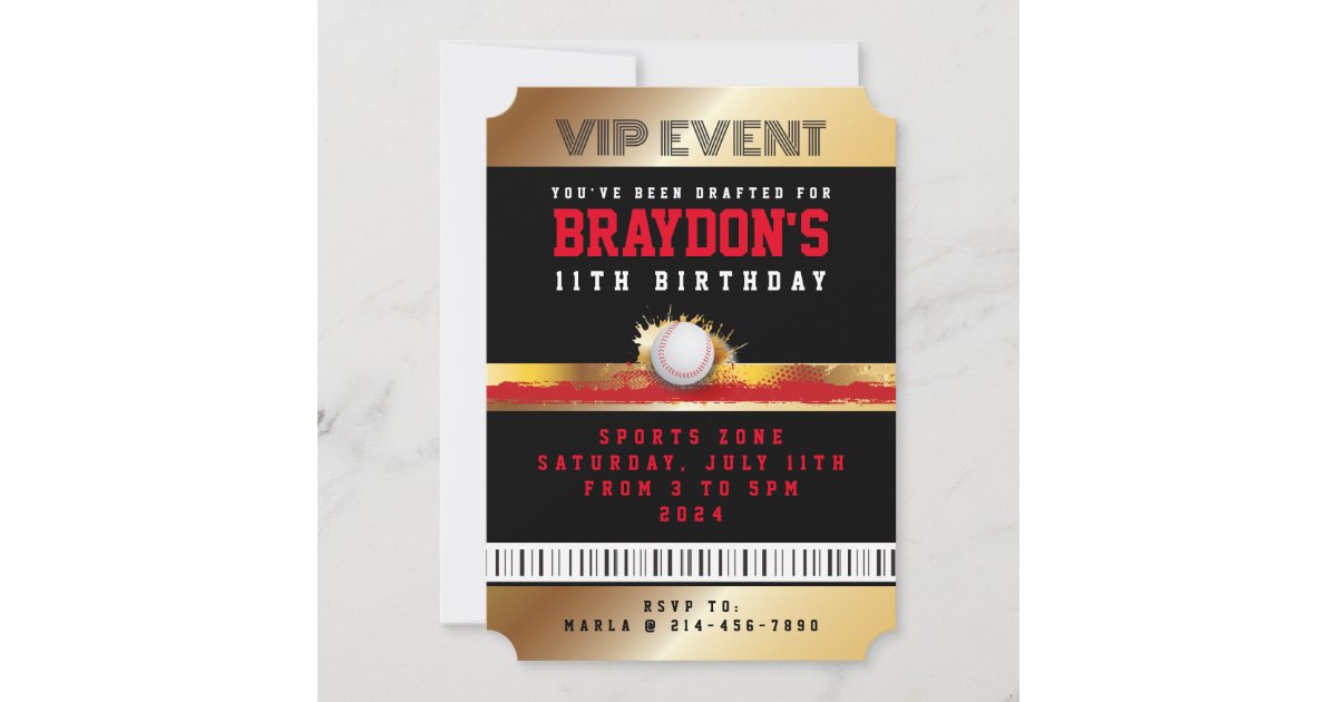 VIP BASEBALL ALL ACCESS Gold Pass Badge Invitation | Zazzle