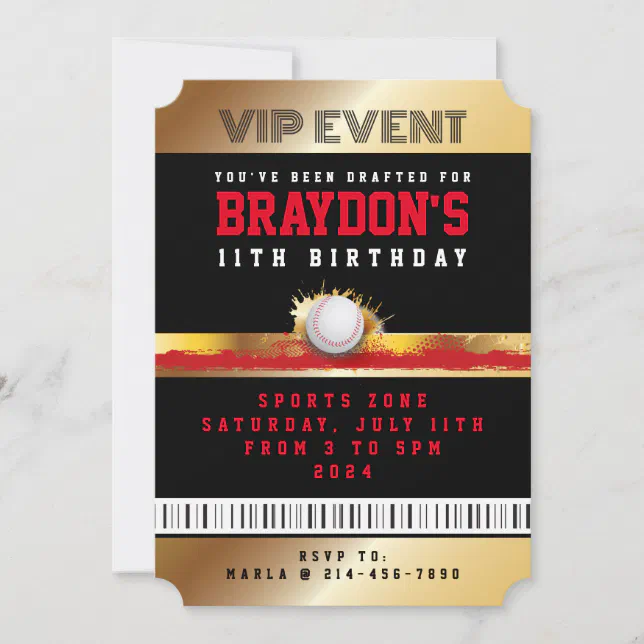 VIP BASEBALL ALL ACCESS Gold Pass Badge Invitation | Zazzle