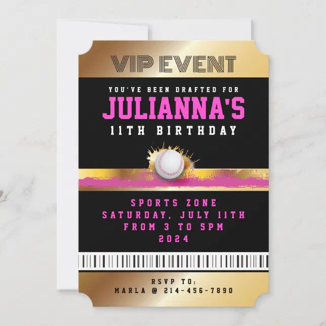 VIP BASEBALL ALL ACCESS Pink Pass Badge Invitation | Zazzle