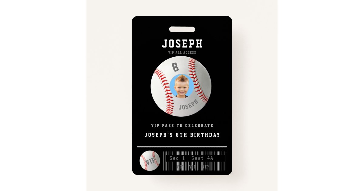 VIP Baseball Pass Custom Photo Birthday Party Badge | Zazzle