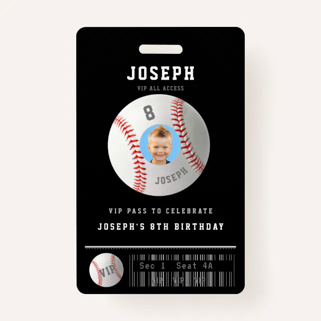 VIP Baseball Pass Custom Photo Birthday Party Badge | Zazzle