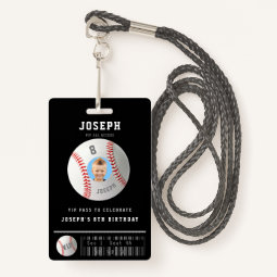 VIP Baseball Pass Custom Photo Birthday Party Badge | Zazzle