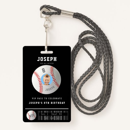 VIP Baseball Pass Custom Photo Birthday Party Badge | Zazzle