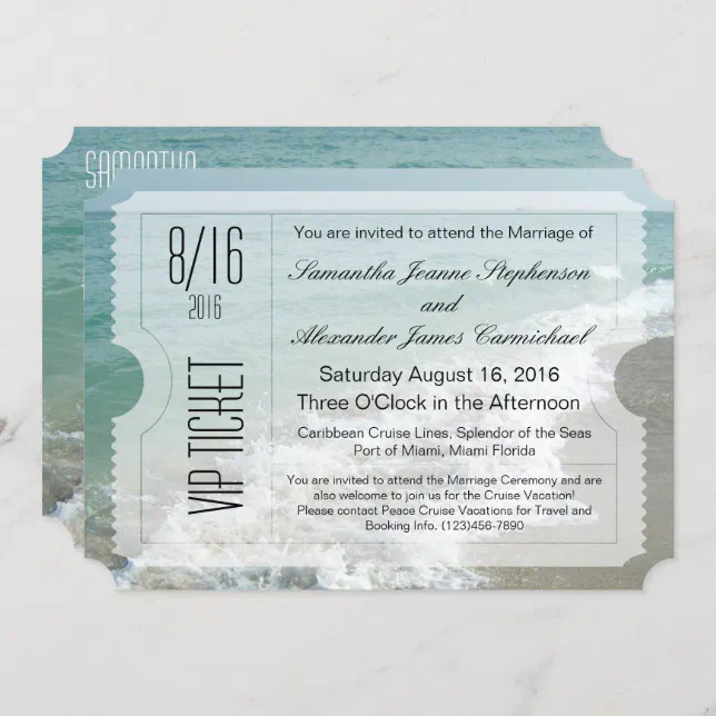 VIP Beach Destination Wedding Ticket Invitation | Zazzle