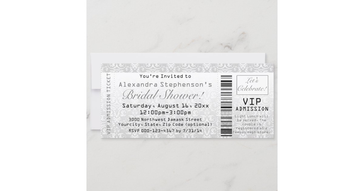 VIP Bridal Shower Admission Ticket Invitation | Zazzle.com