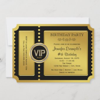 VIP Golden Ticket Birthday Party Invitation | Zazzle