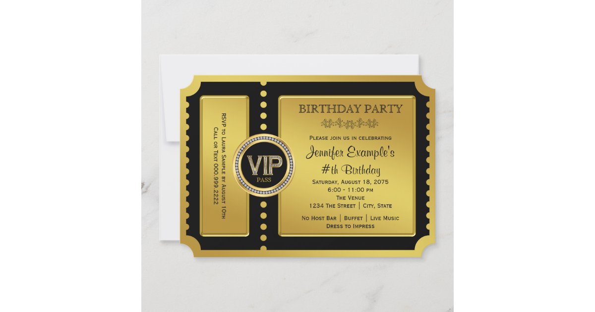VIP Golden Ticket Birthday Party Invitation | Zazzle