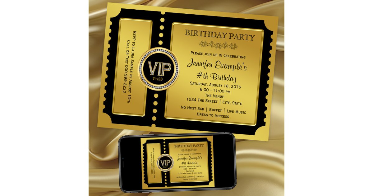 VIP Golden Ticket Birthday Party Invitation | Zazzle