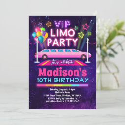 VIP Limo Party Birthday Invitation Rainbow Colors | Zazzle