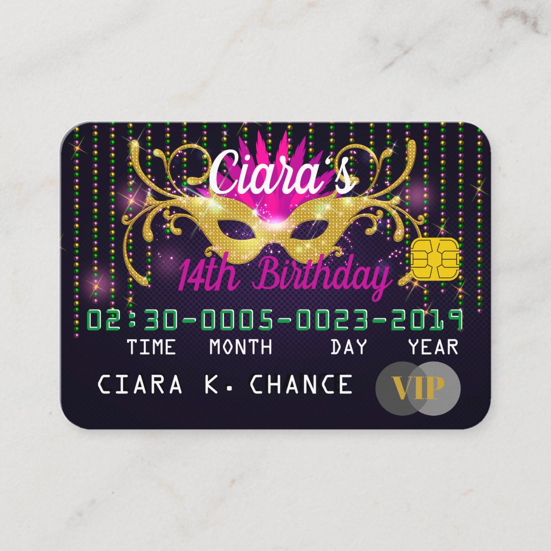 VIP Masquerade Birthday Credit Card Invitations | Zazzle
