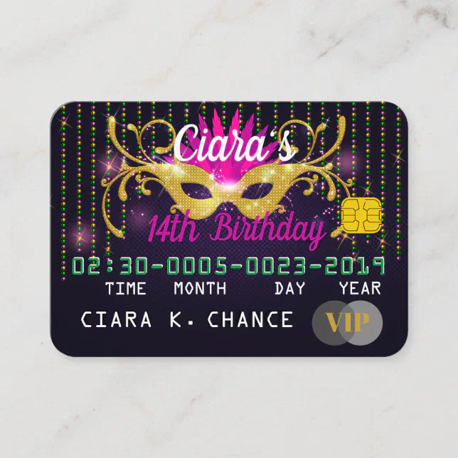 VIP Masquerade Birthday Credit Card Invitations | Zazzle